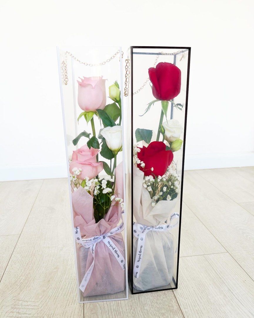 Flowers in a bag / bloom bag bloom box of red rose pink rose, Hobbies ...