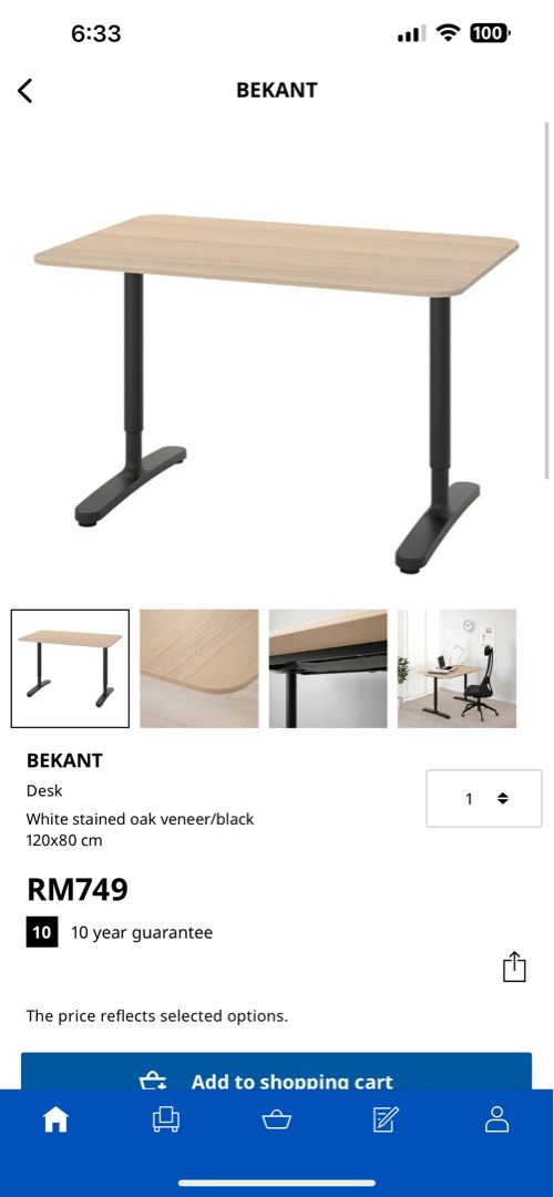 Ikea Bekant study table, Furniture & Home Living, Furniture, Tables ...