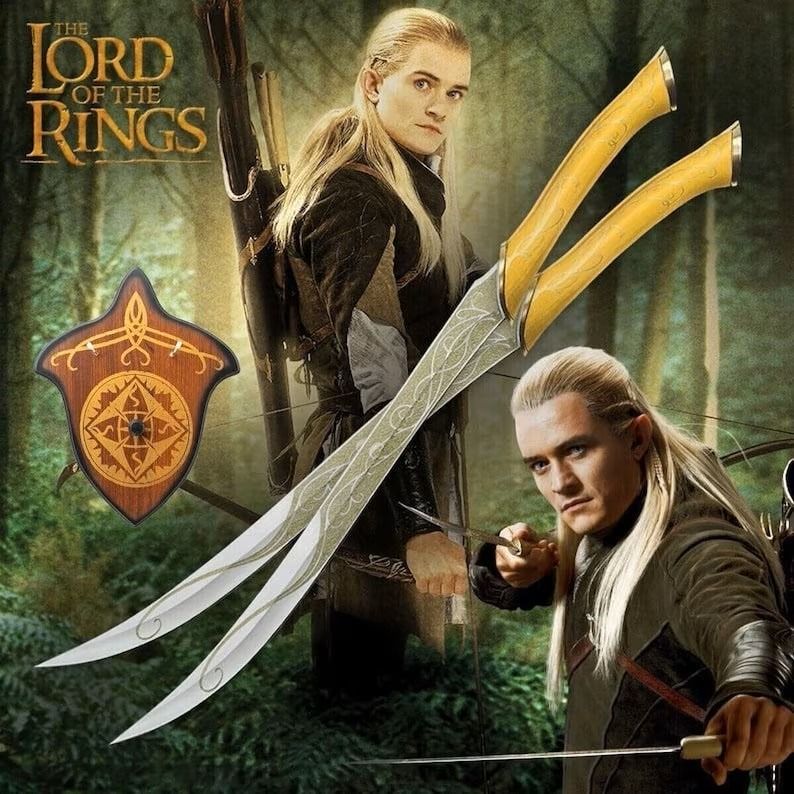 LOTR : Legolas Greenleaf Prop (A Pair with Sheaths & Wall Plaque ...