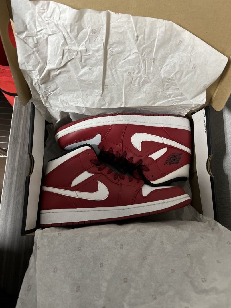 Nike Air Jordan 1 Mid Red White Sneakers Shoes Original Authentic 100% ...