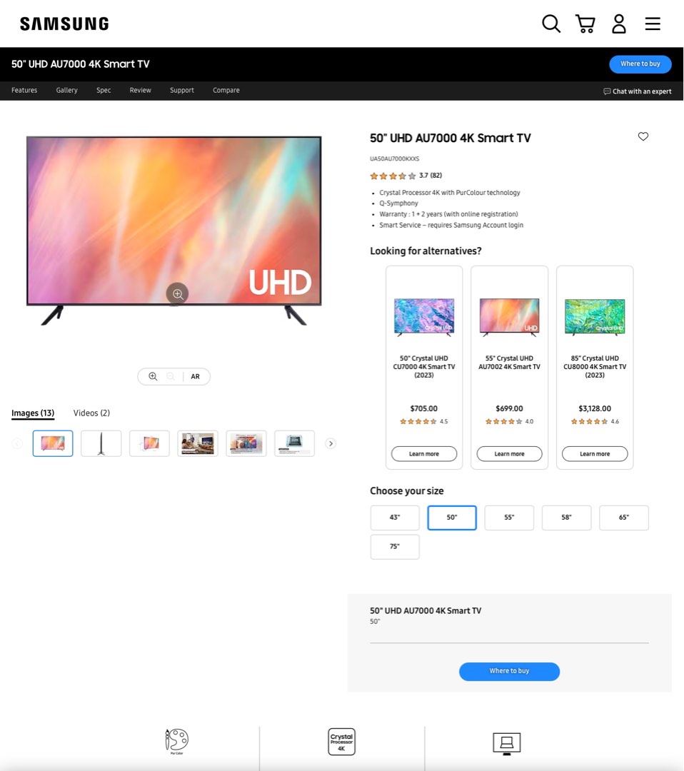 Samsung Smart TV AU7002 50inch 4K, TV & Home Appliances, TV ...