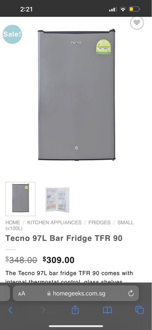 Tecno bar fridge, TV & Home Appliances, Kitchen Appliances ...