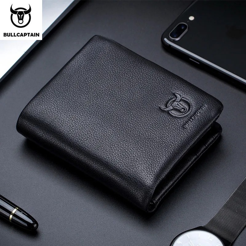 BULLCAPTAIN Brand Leather RFID Retro Wallet Men's Small Zipper Wallet ...