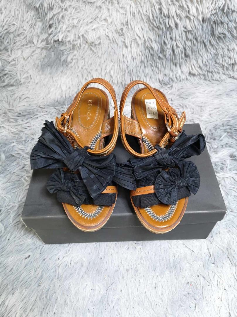 Epoca Brown Black Ribbon Wedge, Women's Fashion, Footwear, Wedges on ...