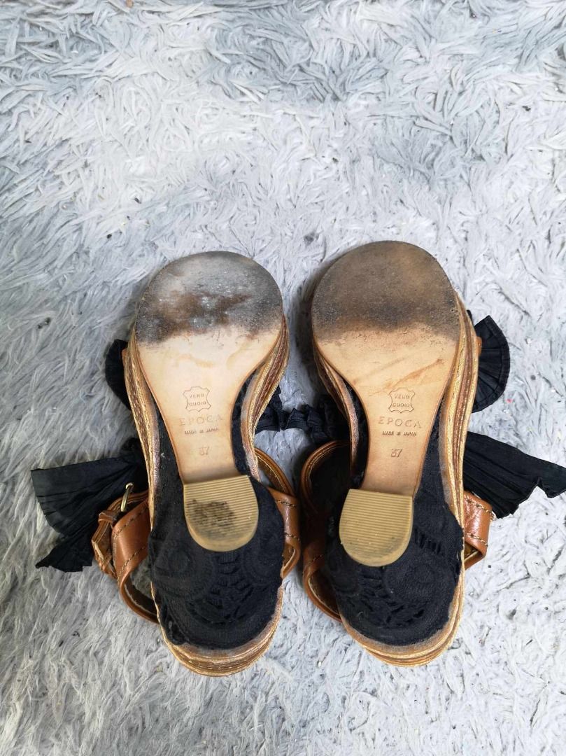 Epoca Brown Black Ribbon Wedge, Women's Fashion, Footwear, Wedges on ...