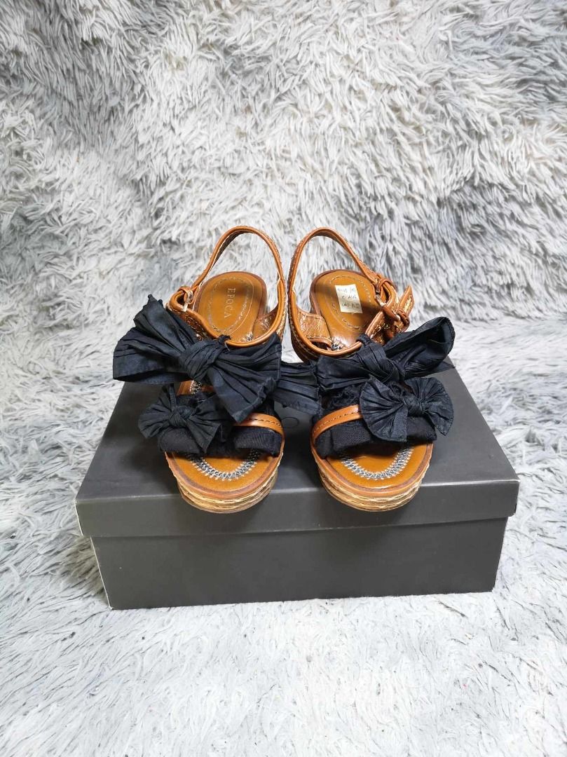 Epoca Brown Black Ribbon Wedge, Women's Fashion, Footwear, Wedges on ...