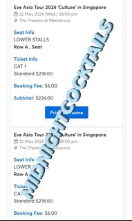 EVE CULTURE ASIA TOUR BEST SEATS SINGAPORE CONCERT, Tickets & Vouchers ...