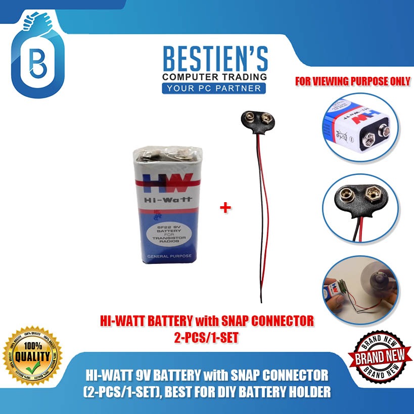 HI-WATT 9V BATTERY with SNAP CONNECTOR (2-PCS/1-SET), BEST FOR DIY ...
