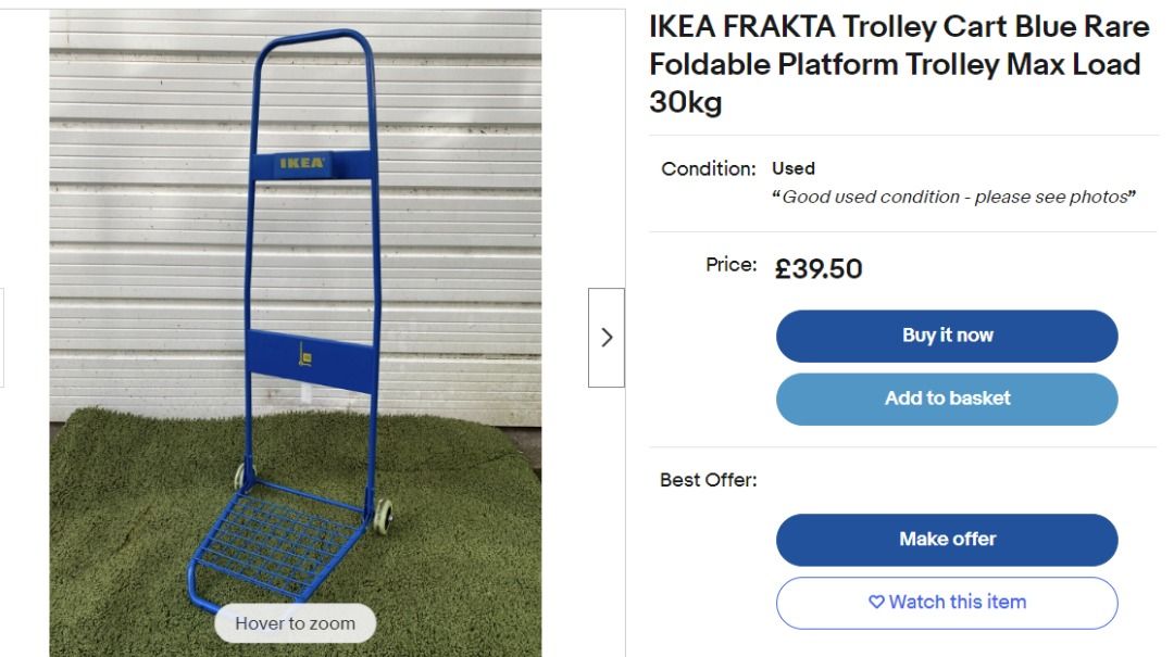 Ikea FRAKTA Trolley Cart Blue Rare Foldable Platform Trolley Max Load ...