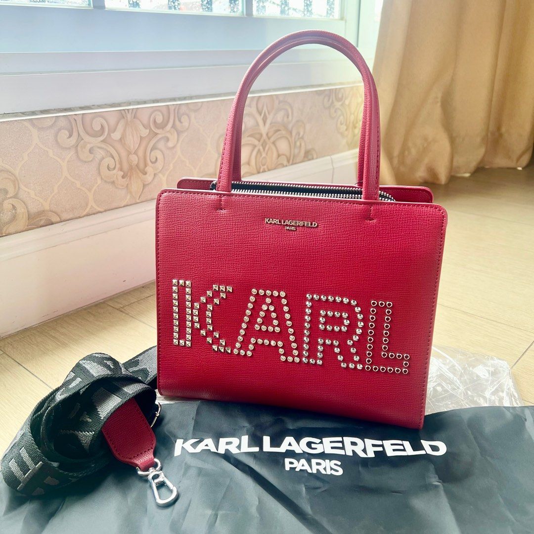 Karl Lagerfeld Paris Maybelle Red Rivets Small Satchel, Barang Mewah ...