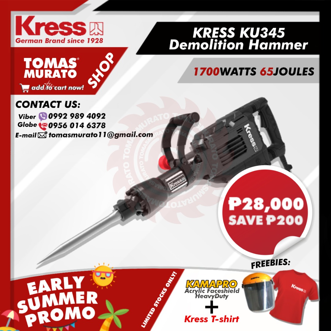 KRESS KU345 Demolition Hammer 1700W +FREE KAMAPro Face shield & Kress T ...
