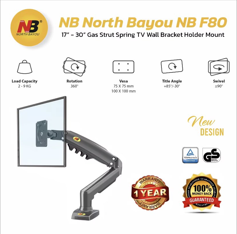 NB North Bayou F80 17 to 27 Inch Gas Strut Monitor Desktop Bracket Holder Arm Desk Mount ...