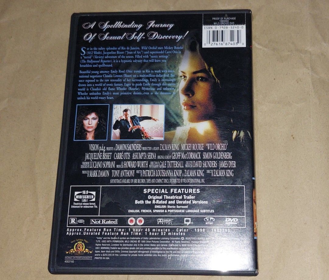 Wild Orchid Mickey Rourke Jacqueline Bisset Carre Otis Collectible DVD Movie Memorabilia ...
