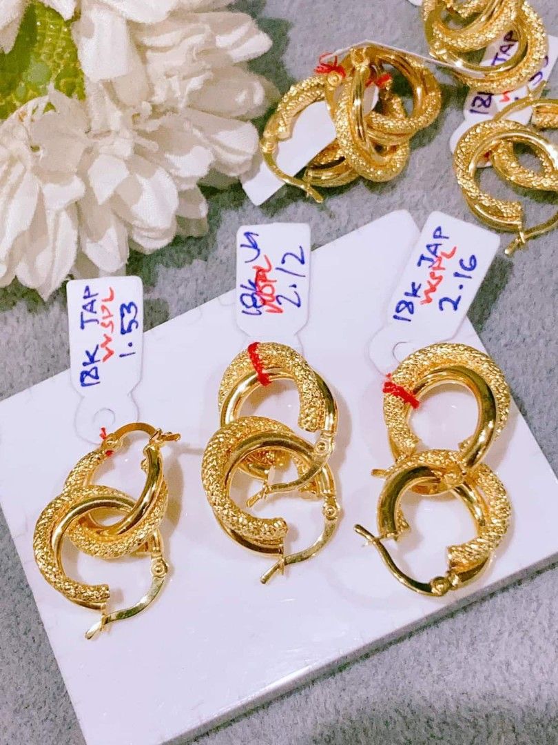 18K Japan Gold matte loop Earrings, Women's Fashion, Jewelry ...