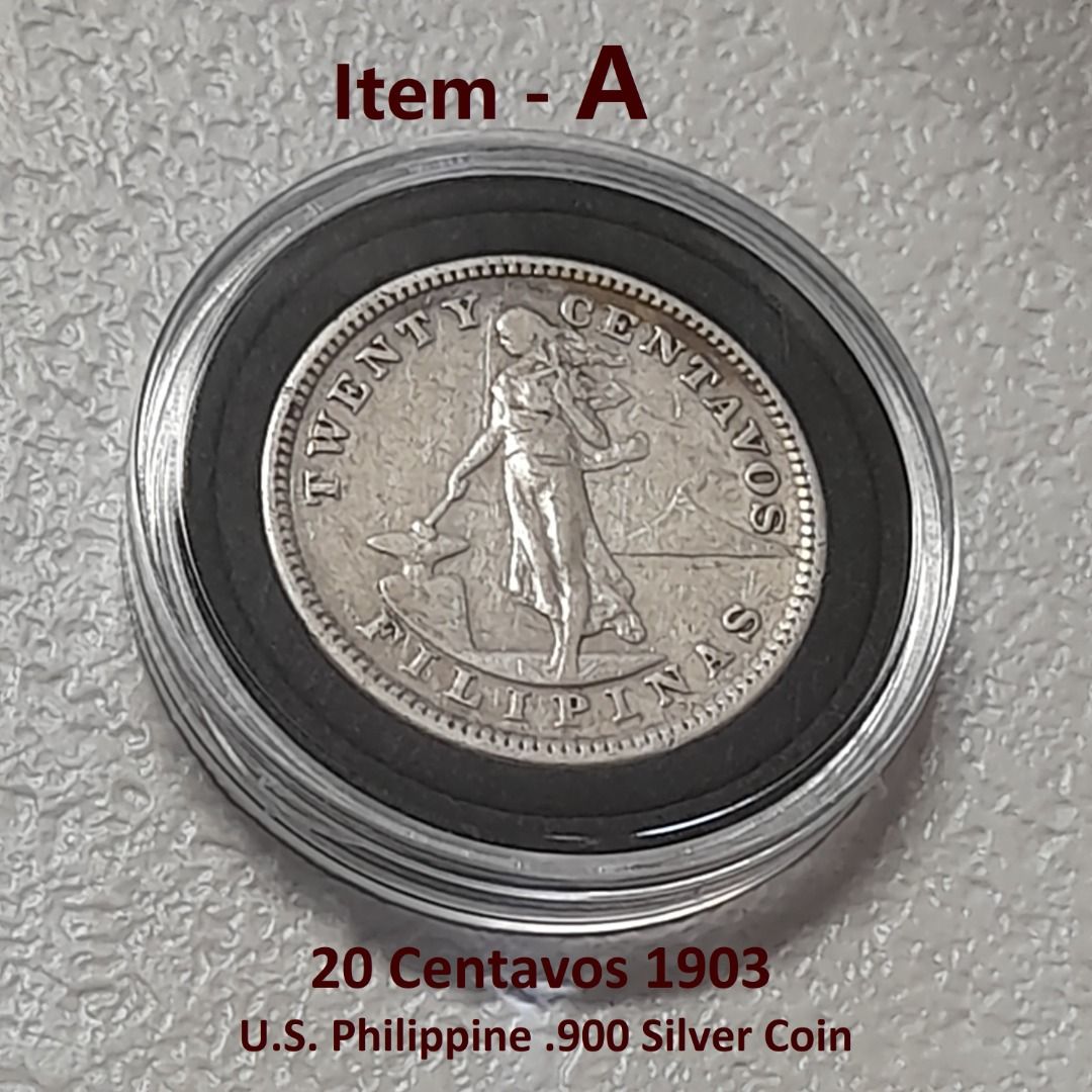 1903 Twenty Centavos - U.S. Philippine Era - Silver .900 Coin - (Original) 2-Coins to Choose ...