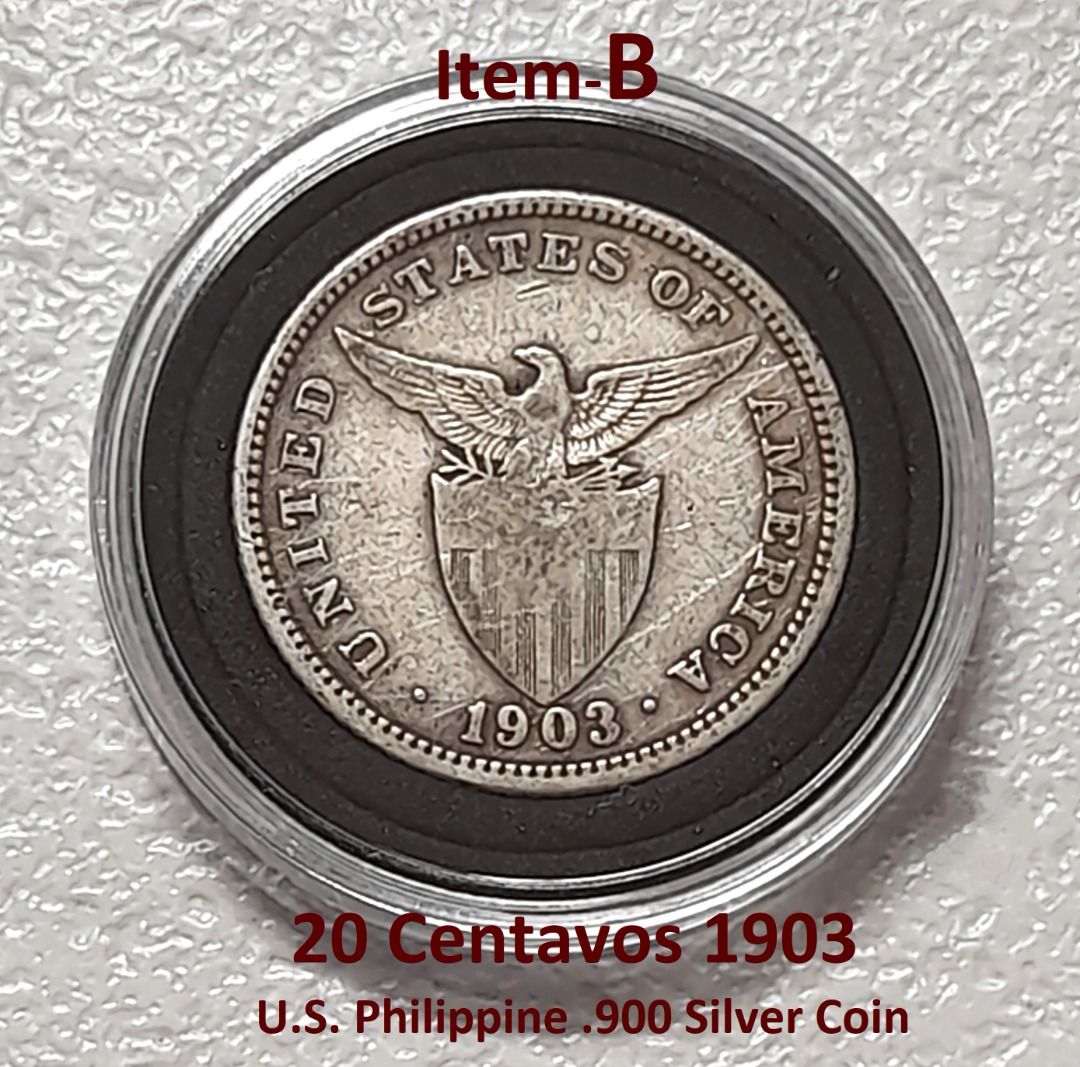 1903 Twenty Centavos - U.S. Philippine Era - Silver .900 Coin ...