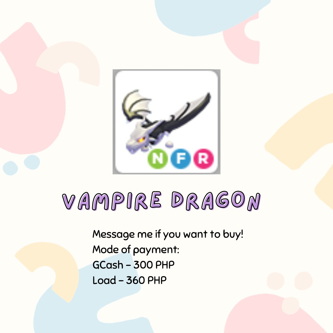 ADOPT ME NFR VAMPIRE DRAGON (NEON FLY RIDE), Video Gaming, Video Games ...