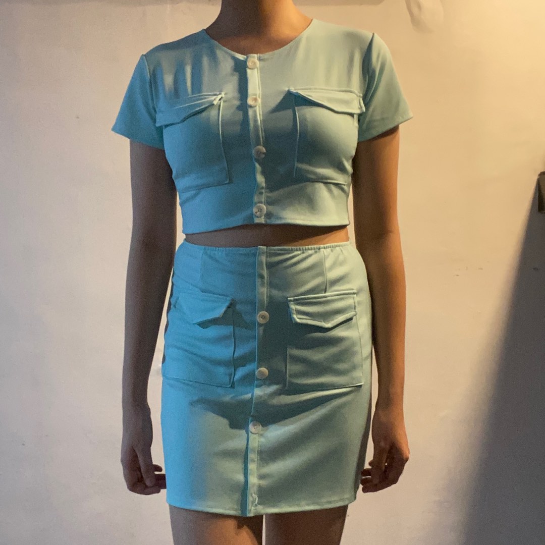 bsco coordinates set top and skirt blue green, Women's Fashion, Dresses ...
