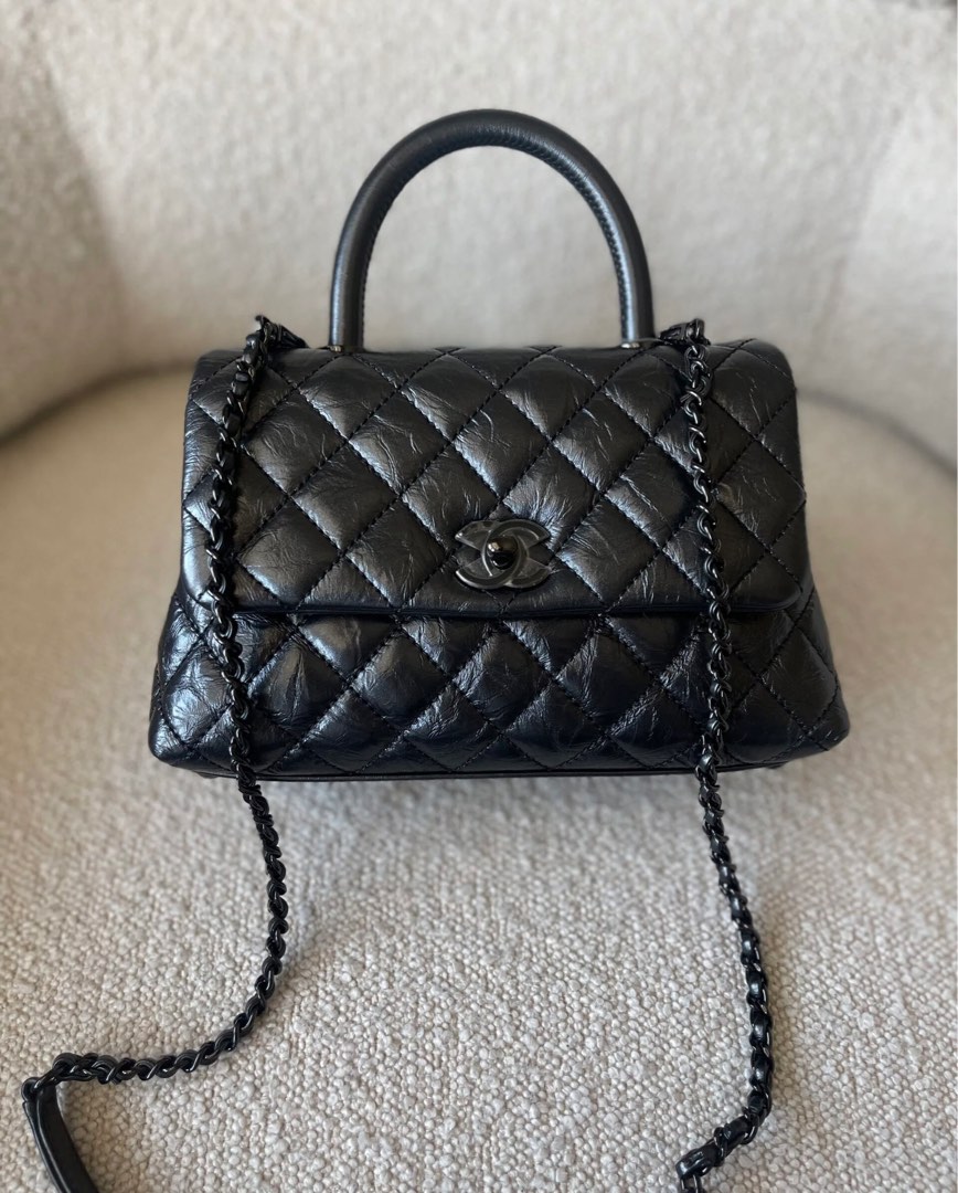 已售出。Chanel 香奈兒 so black 限定版 特殊款 coco handle small 24 手提經典口蓋包, 名牌精品, 精品包 ...