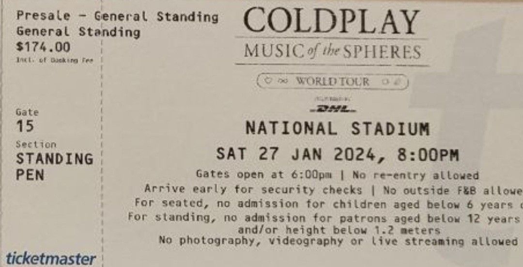 COLDPLAY 2024 STANDING TICKETS, Tickets & Vouchers, Event Tickets on ...