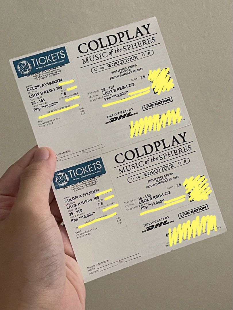 Coldplay Concert Tickets: 19 JAN 2024, Tickets & Vouchers, Event ...