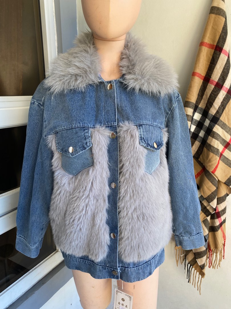 Denim fur, Women's Fashion, Coats, Jackets and Outerwear on Carousell