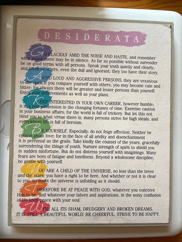 Desiderata Plaque, Hobbies & Toys, Memorabilia & Collectibles, Vintage ...