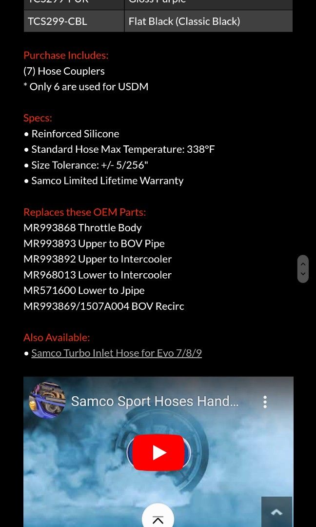 Evo 8/9 samco couplers, Car Accessories, Accessories on Carousell