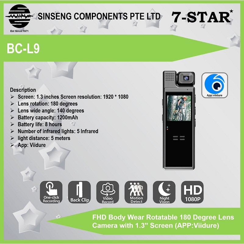 FHD Battery Body Wear Camera Rotatable 180 Degree Lens Action Camera ...