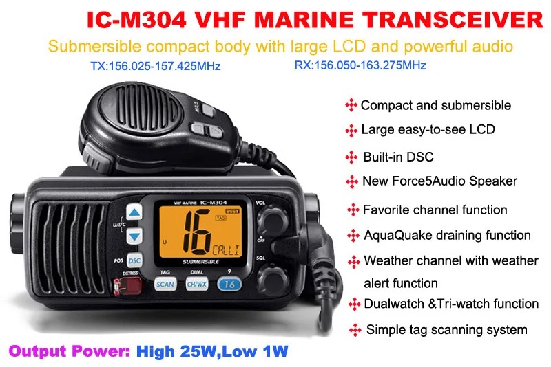 IC-M304 Waterproof Radio Station VHF Marine Radio Submersible Mobile ...