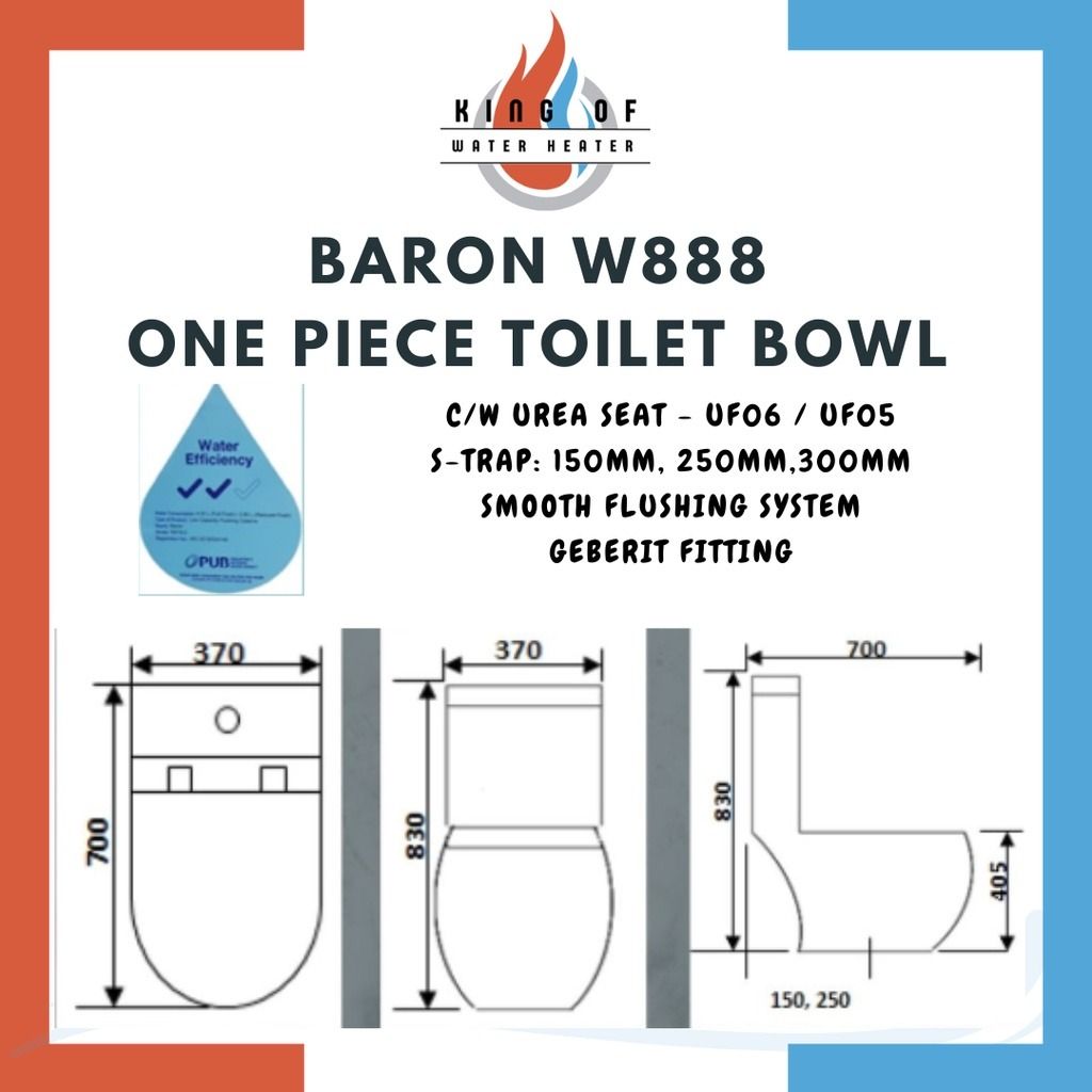 [LOCAL SELLER] Baron W888 one piece Toilet Bowl & Seat Cover, Furniture ...