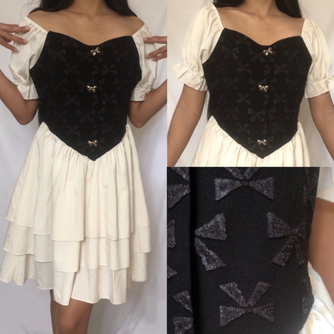 Sweetheart basque coquette ribbon puff sleeve/ off shoulder dress ...