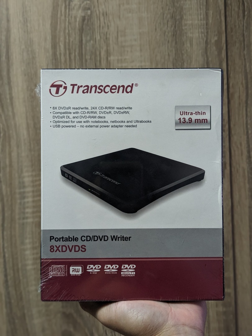 Transcend Slim Portable CD/DVD Writer and Adapter SEALED UNIT - Black ...