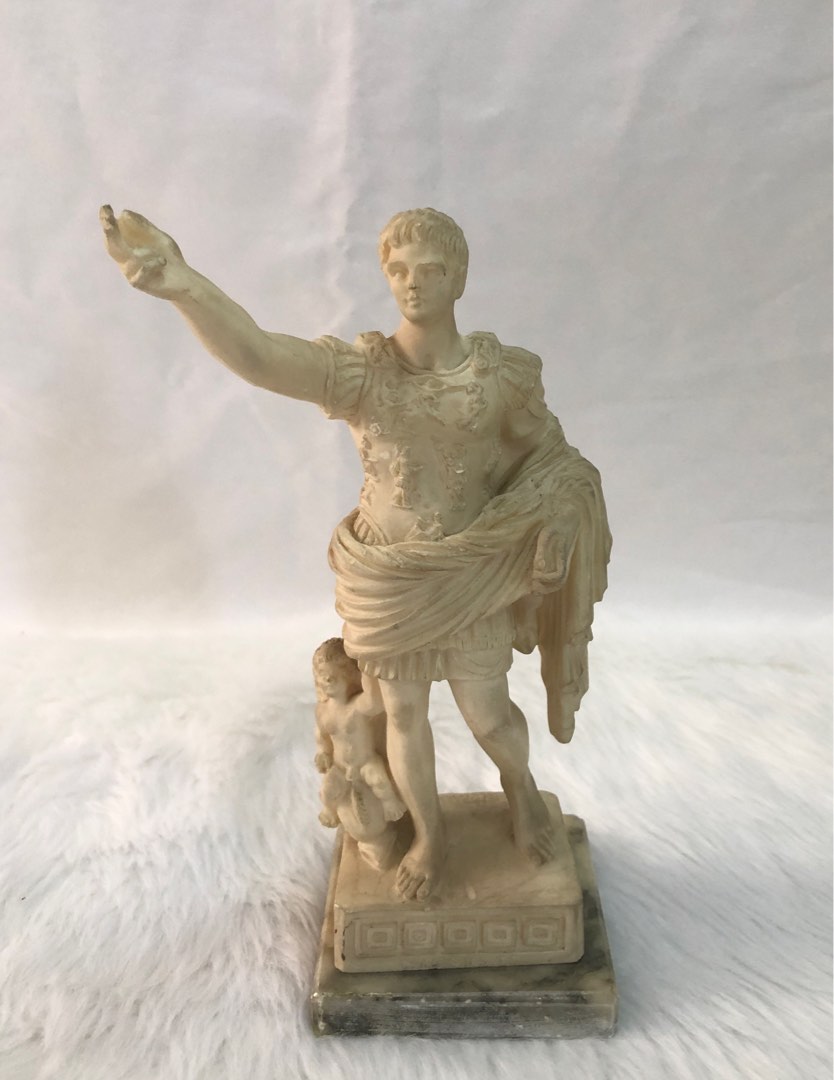 VINTAGE HEAVY MARBLE STATUE ROMAN EMPEROR JULIUS CAESAR AUGUSTUS WITH ...