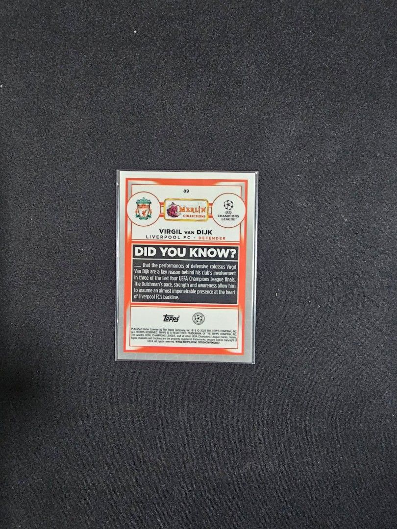 Virgil Van Dijk VVD Merlin Soccer Card, Hobbies & Toys, Toys & Games on ...