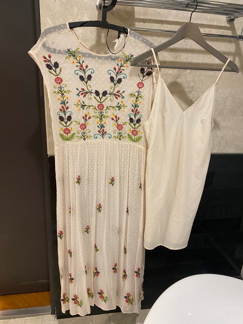 Zara embroidery dress with inner lining dress, Women's Fashion, Dresses ...