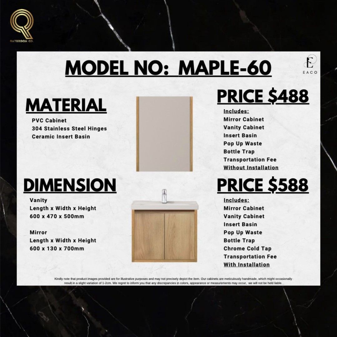 🔥 SALE 🔥EACO PVC Ceramic Insert Basin + Mirror Cabinet + 60cm Vanity ...