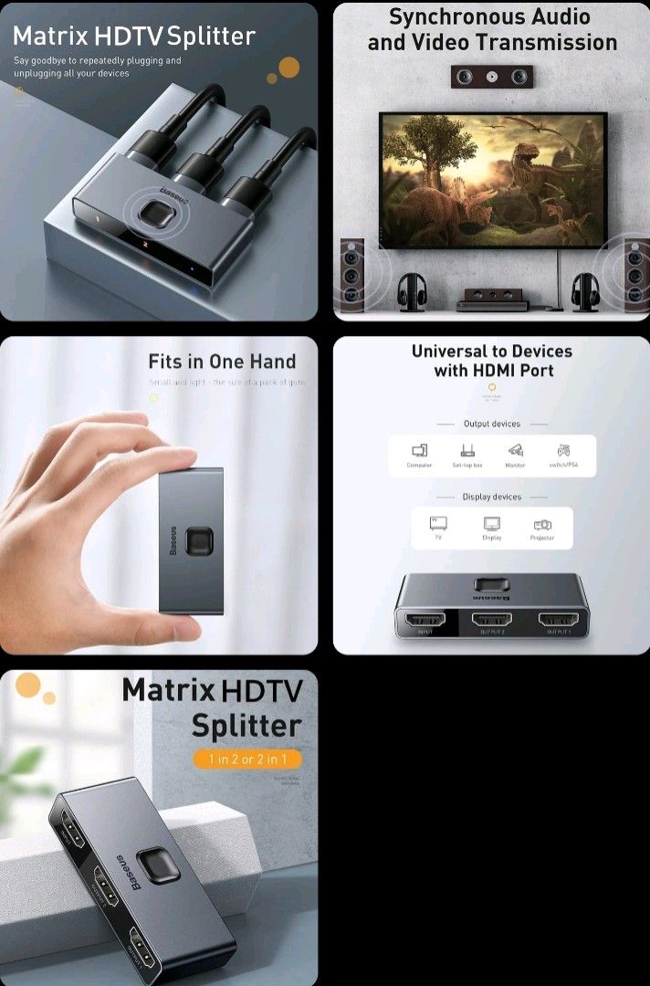 Baseus MATRIX HDMI Splitter CAHUB-BCOG/一鍵雙向切換(遊戲switch/PS遊戲機/PS4/PS5 ...