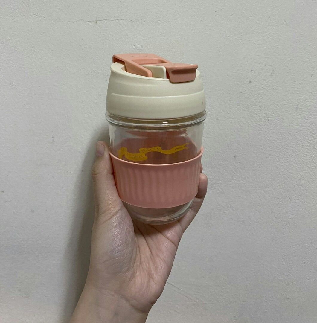 BLAN BUNNY 布蘭兔雙飲玻璃杯 粉色 附吸管, 家具及居家用品, 廚具和餐具, 水杯、水壺在旋轉拍賣