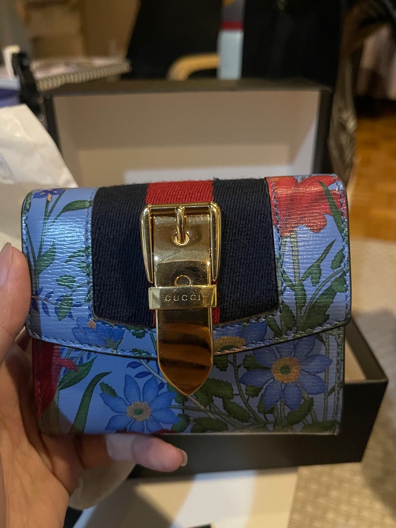 Gucci Blue Floral Wallet Cardholder, Luxury, Bags & Wallets on Carousell