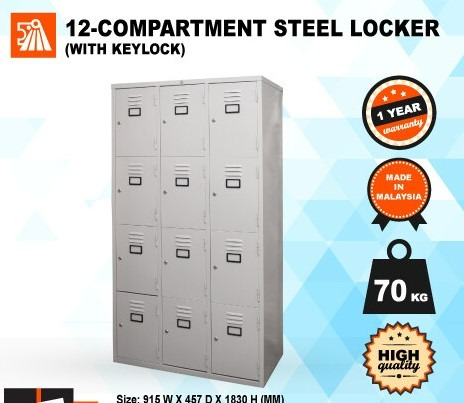 Lion 12 compartments steel locker L5512B steel, Furniture & Home Living ...