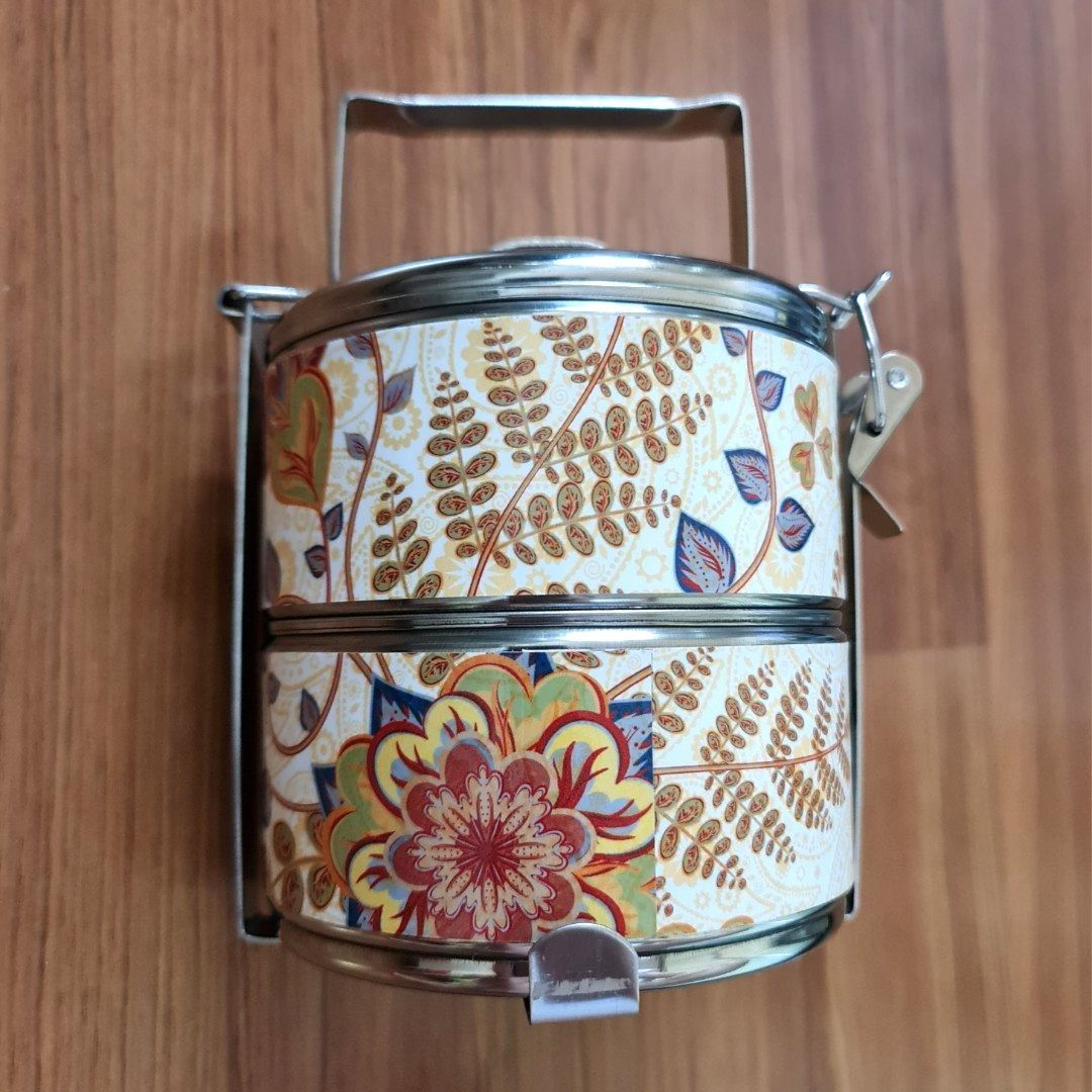 (NEW) Peranakan Nyonya Style 2 Layer Stainless Steel Lunch Box/Tiffin ...