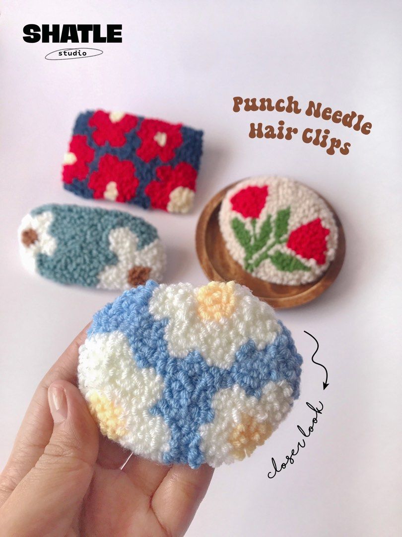 Punch Needle Hair Clips, Hobbies & Toys, Stationary & Craft, Handmade ...