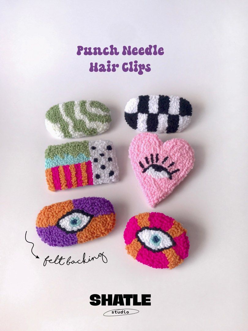 Punch Needle Hair Clips, Hobbies & Toys, Stationary & Craft, Handmade ...
