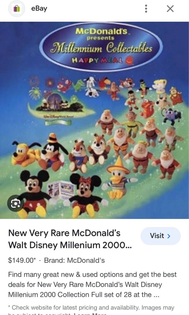 Rare McDonald's Walt Disney Millenium 2000 Collectibles set (10 pcs ...