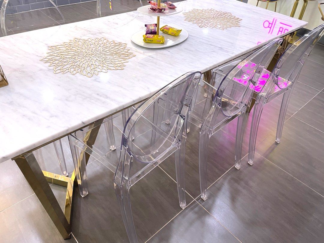Real Marble dining table with 6 Chair, Furniture & Home Living ...