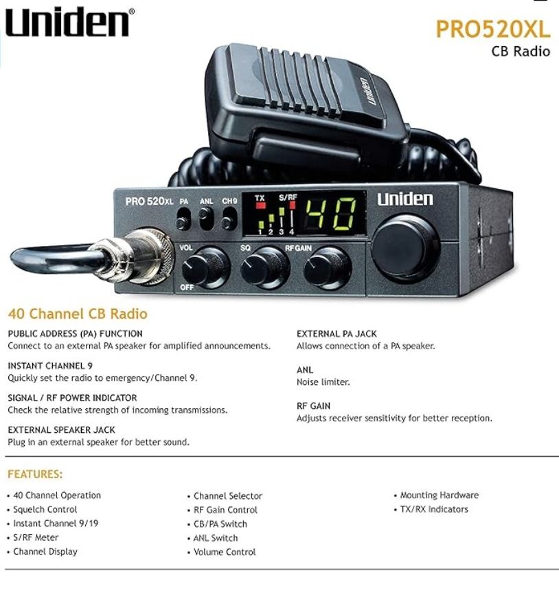 Uniden PRO520XL Pro Series 40-Channel CB Radio, Audio, Other Audio ...