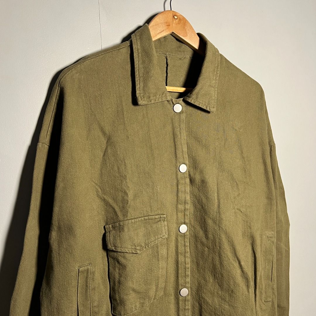 Utillity Work Jacket Boxy Fit Olive Green, Men's Fashion, Coats ...