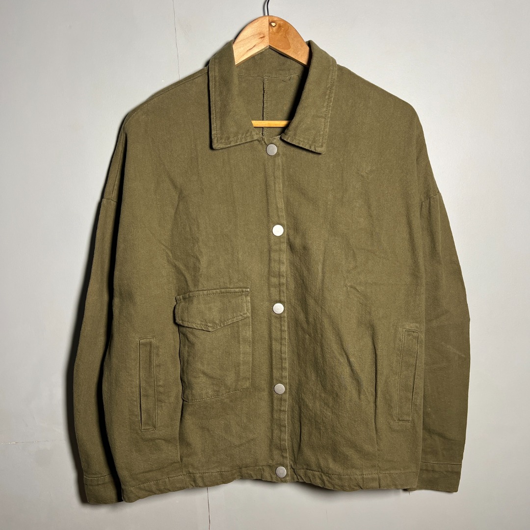 Utillity Work Jacket Boxy Fit Olive Green, Men's Fashion, Coats ...