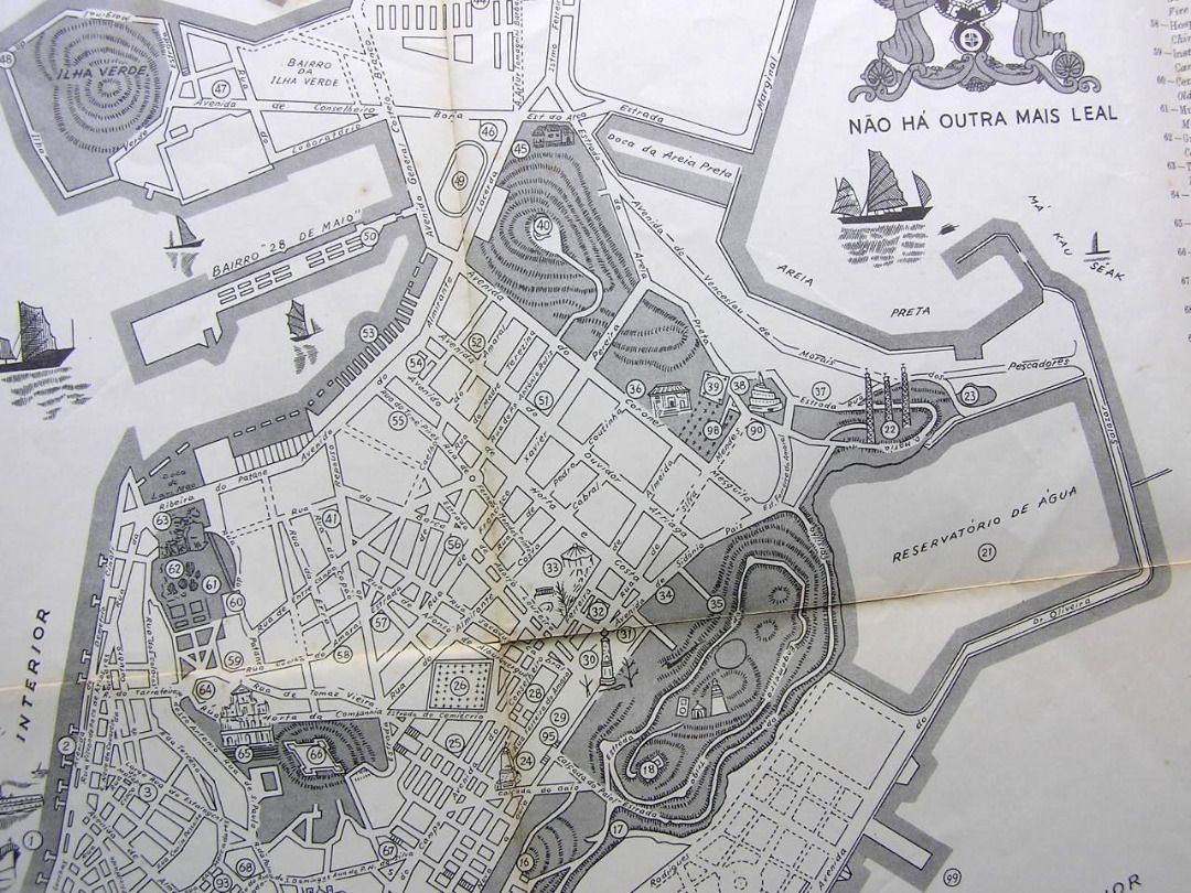 澳門市舊地圖-1950年代葡屬澳門市大型地圖Old Map of the City of Portuguese Macau (印務局承印), 傢俬＆家居, 家居裝飾, 相架畫作 - Carousell